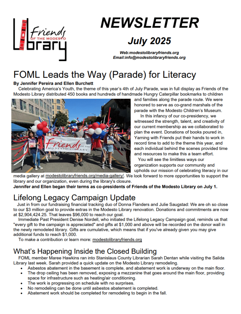 Current Newsletter – Friends of the Modesto Library